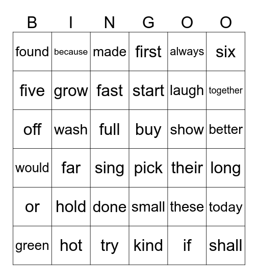 Dolche Sight Words 3rd Grade Bingo Card