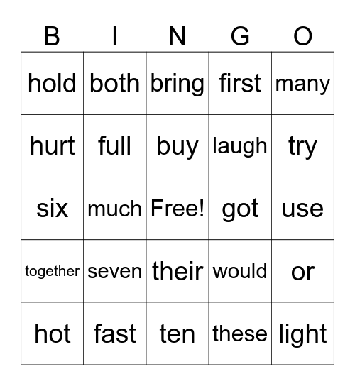Dolche Sight Words 3rd Grade Bingo Card