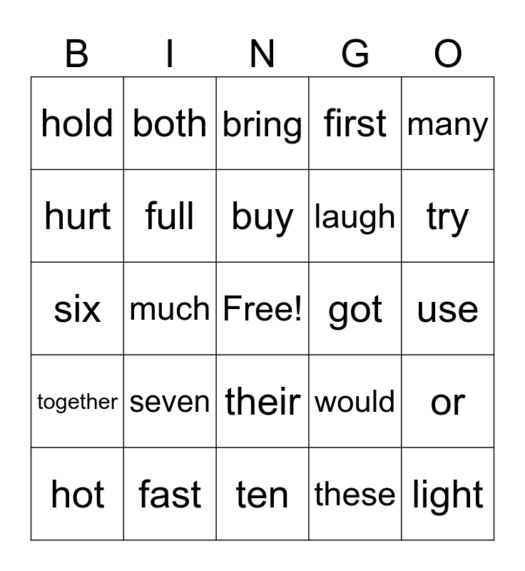 Dolche Sight Words 3rd Grade Bingo Card