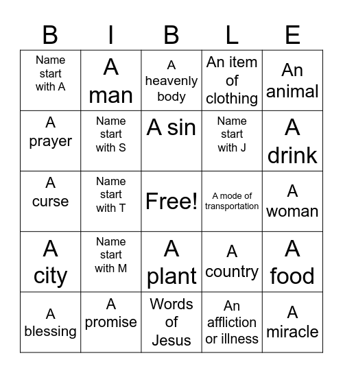Bible Reading Bingo Card