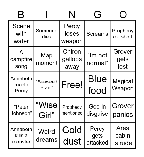 Percy Jackson Bingo Card Bingo Card