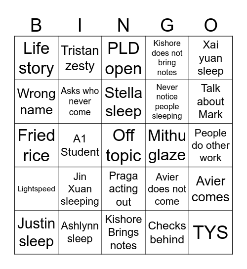 Mr raymond Bingo Card