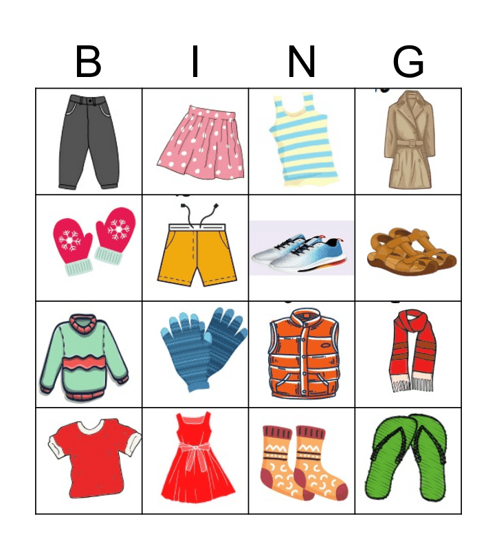 clothing with pics Bingo Card
