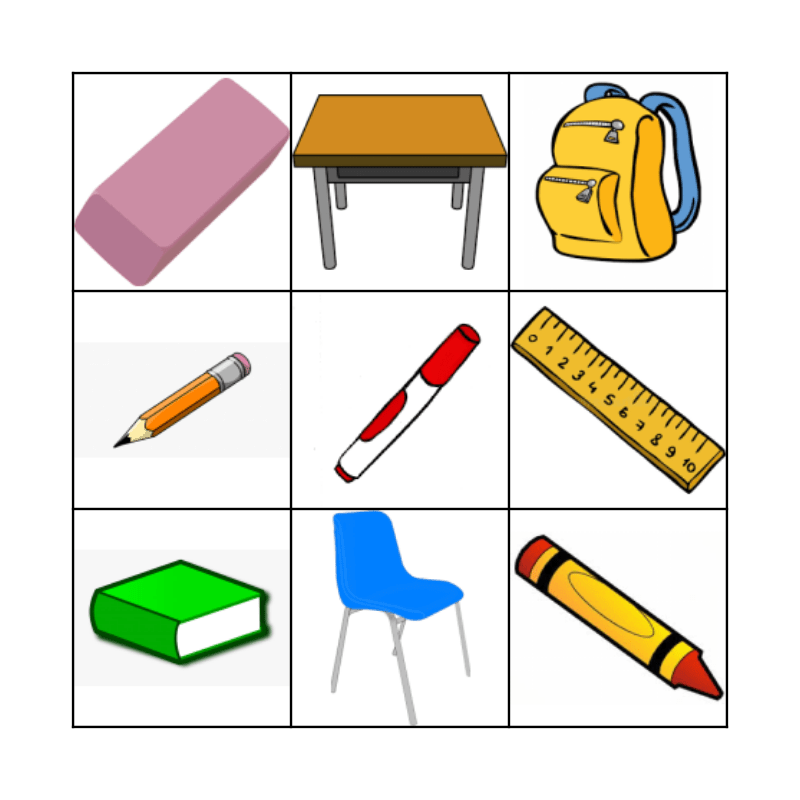 Classroom Objects Bingo Card