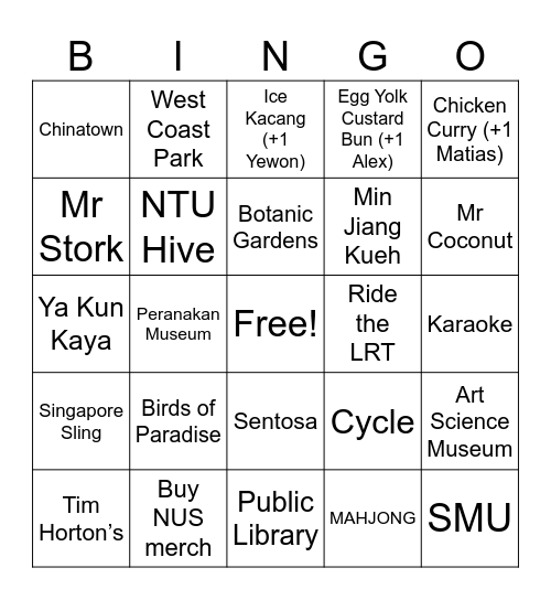 Last Days in Singapore Bingo Card