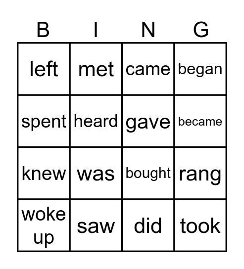 Irregular verbs Bingo Card