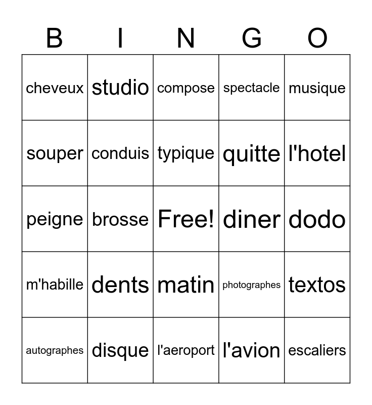 Ma Journee Typique Bingo Card
