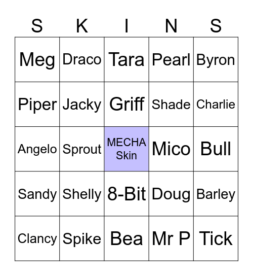 Brawl Talk Skins Bingo Card