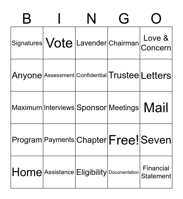 Outreach Bingo Card