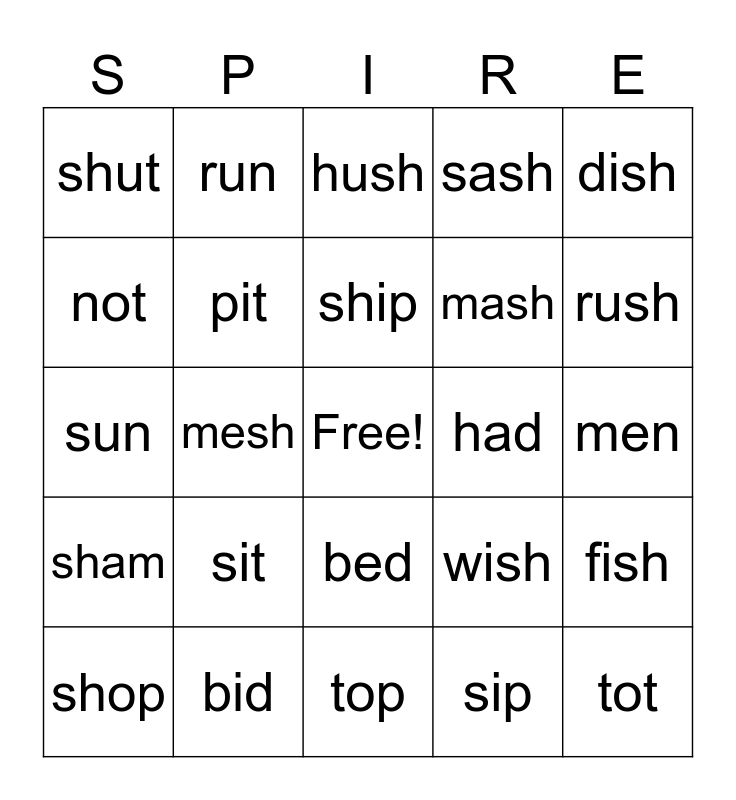 SPIRE Level 1 1.6A Bingo Card
