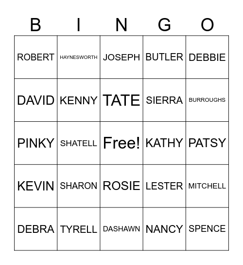 NAMES Bingo Card