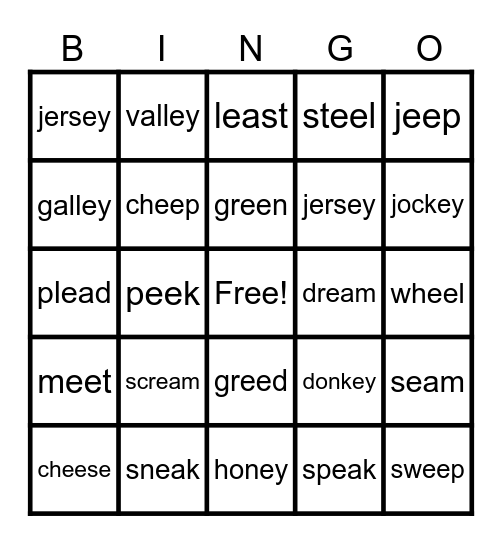 Lesson 85: ee, ea, ey /ē/ Bingo Card