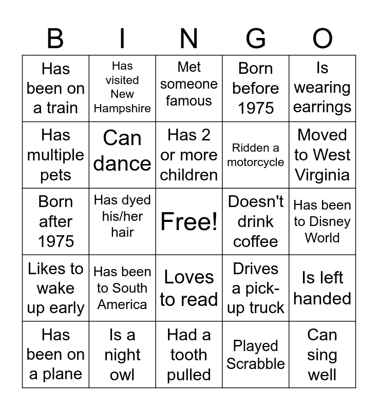 Scavenger Bingo Card