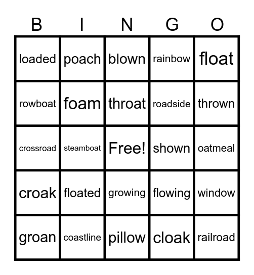 Lesson 86: oa, ow, oe /ō/ Bingo Card