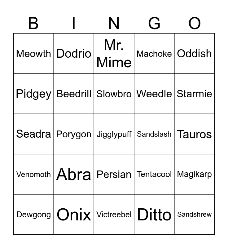 Gen 1 Pokemon Bingo Card