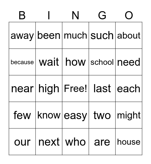 1st Grade SNAP Words- List 5 Bingo Card