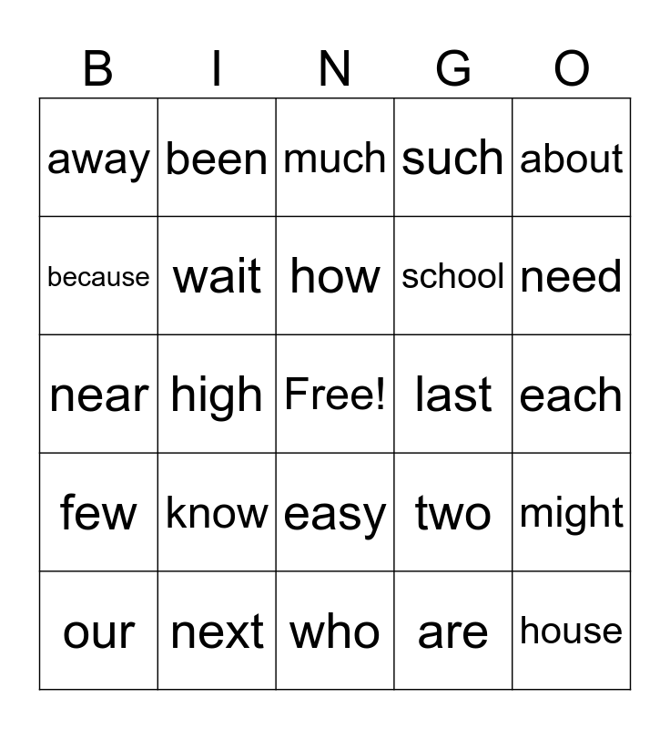 1st Grade SNAP Words- List 5 Bingo Card