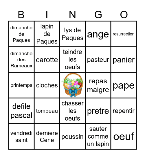 Pâques Bingo Card