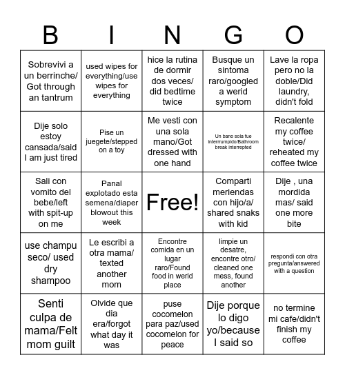 Mom Bingo Night Bingo Card
