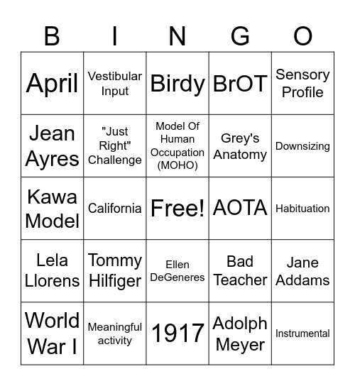 OT TRIVIA Bingo Card