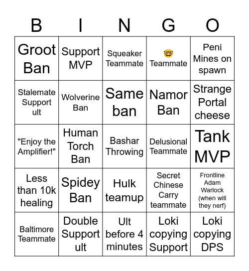 Marvel Rivals Bingo Card