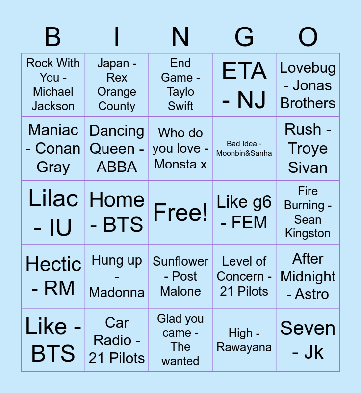Vals music taste Bingo Card