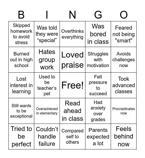 Former-Gifted Kid Bingo Card