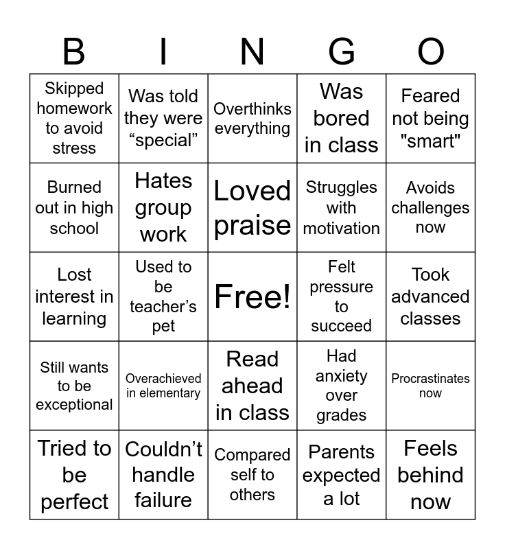 Former-Gifted Kid Bingo Card