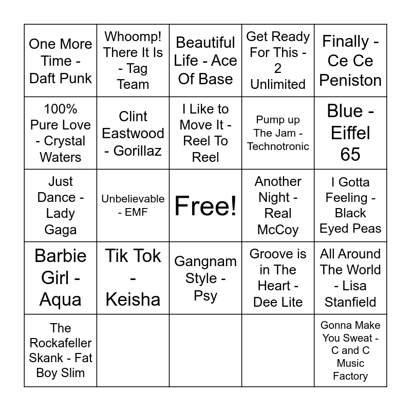 House Pop Mix Bingo Card