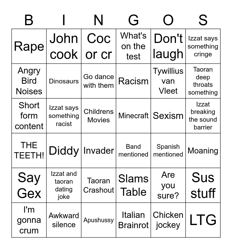 Lunch Bingo Card