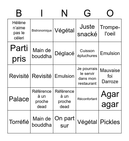 Top Chef Bingo Card