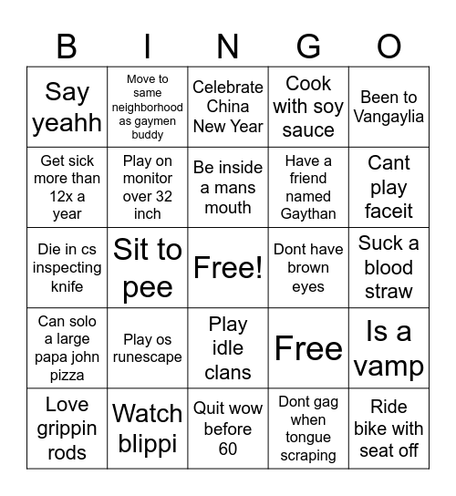 Gay Bingo Card