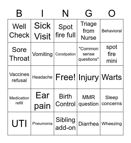 Provider Version Bingo Card
