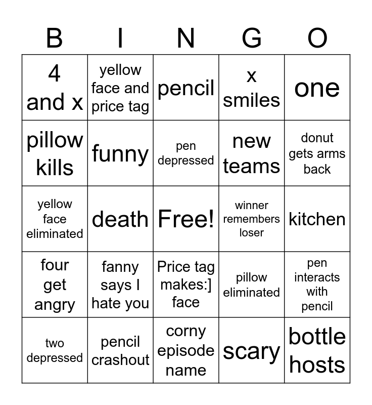BFDI bingo Card