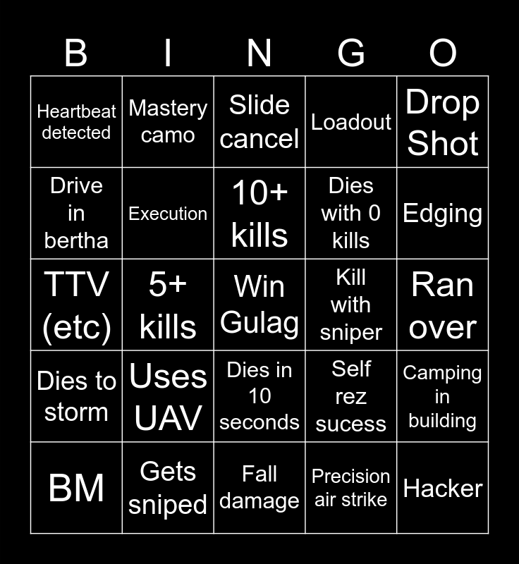 Warzone Bingo Card