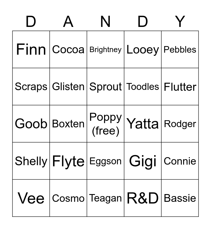 Dandy’s world bingo Card