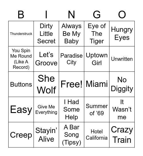 BOB Bingo Blackout Bingo Card