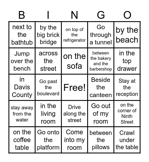 PREPOSITION BINGO DAY Bingo Card