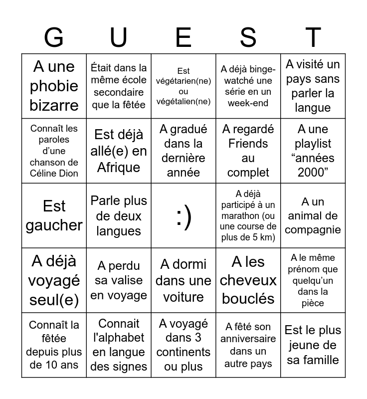 TROUVE QUELQU'UN QUI... Bingo Card
