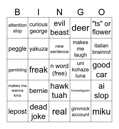 Slop Bingo v4 Bingo Card