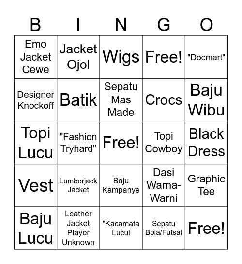 Thrifting Bingo Card