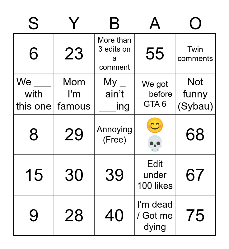 Number Bingo 1-75 Bingo Card