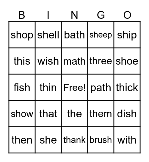 TH & SH Bingo Card