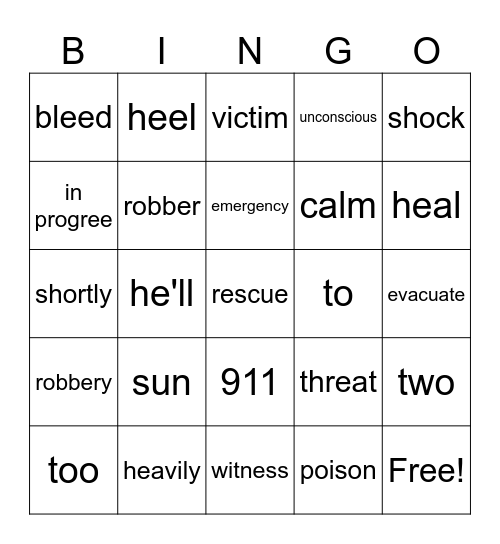 Spelling Words Bingo Card