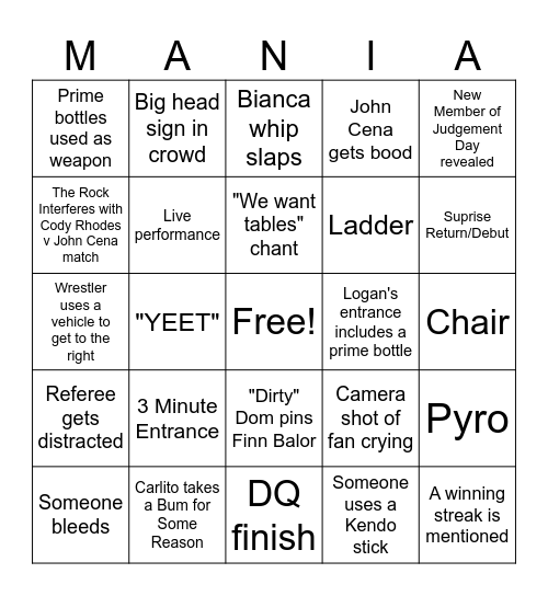 WrestleMania 41 Night Two Bingo Card