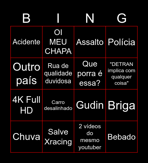 Xracing Observações Diárias Bingo Card