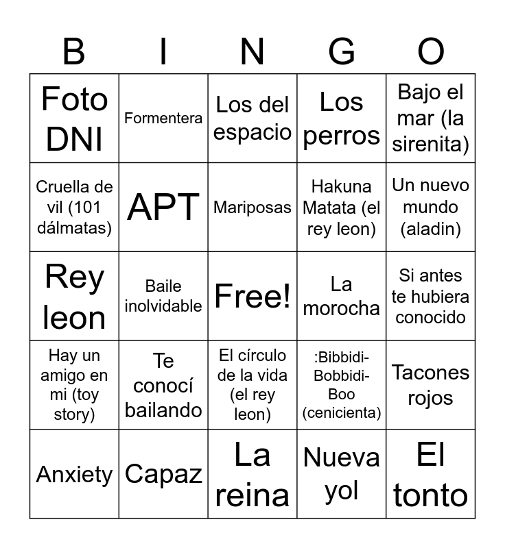 Bingo Stage Bingo Card