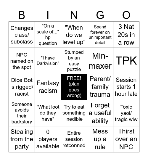 Campaign 6 Bingo Card