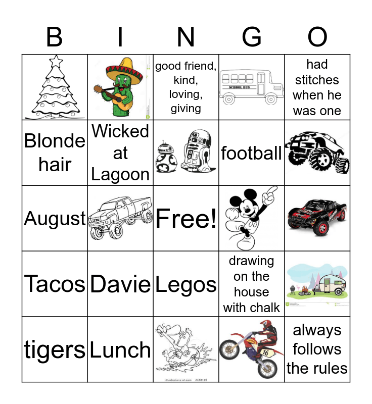 Oliver Bingo!! Bingo Card