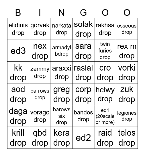 1 boss drop bingo Card